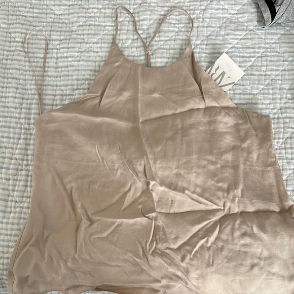 Zara | Tops | Zara Beige Satin Cami Top | Poshmark
